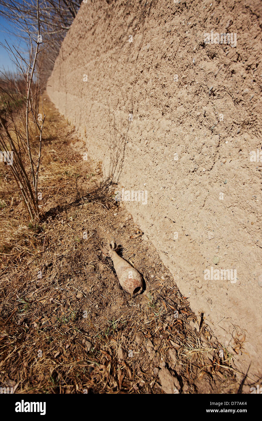 Partially Buried Unexploded 82mm Mortar Round in Afghanistan's Helmand ...