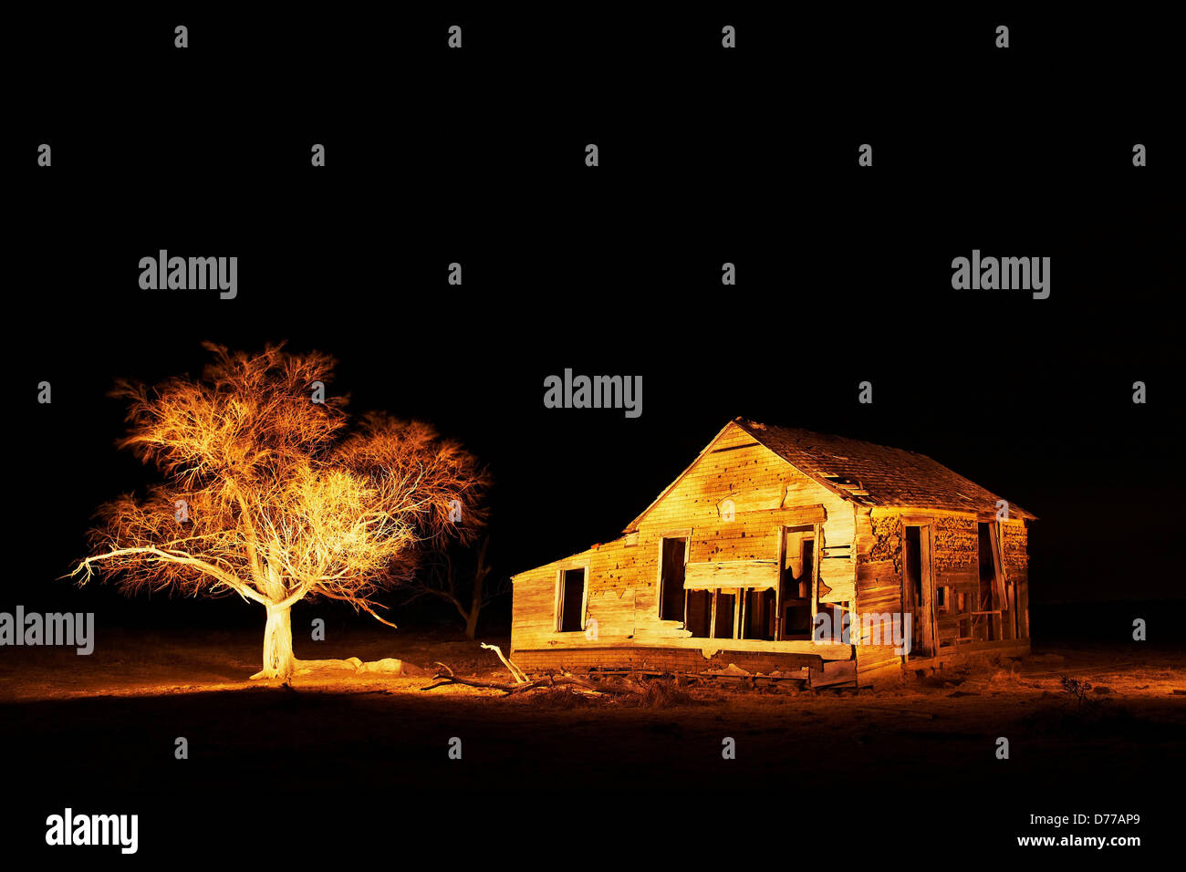 Night View Abandoned Ranch House Eastern Plains Colorado Stock Photo ...