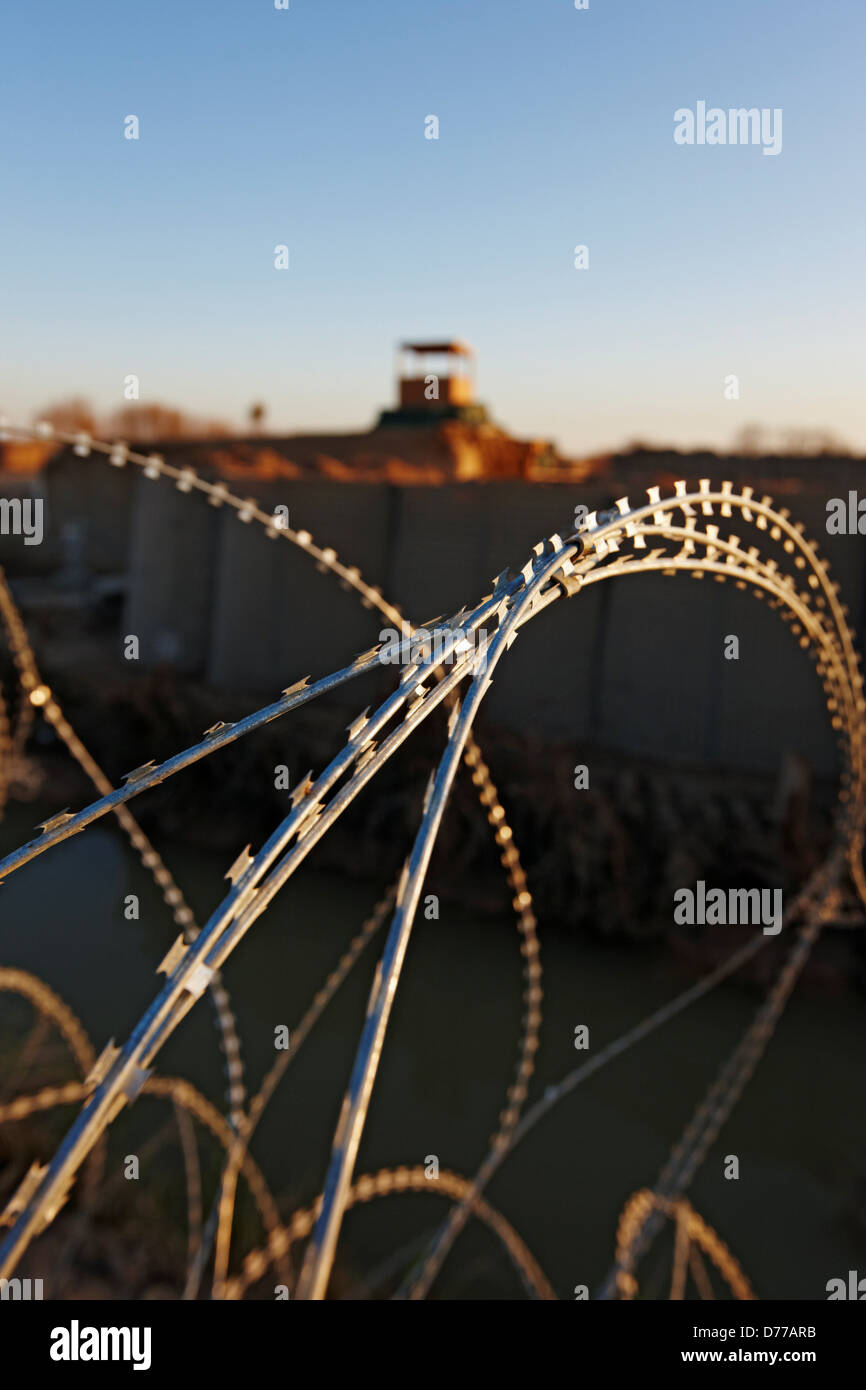 Concertina Razor Wire Distant Guard Tower Combat Outpost in Afghanistan ...