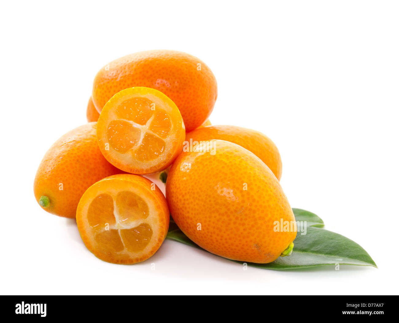 kumquat with leaf close up on white background Stock Photo - Alamy