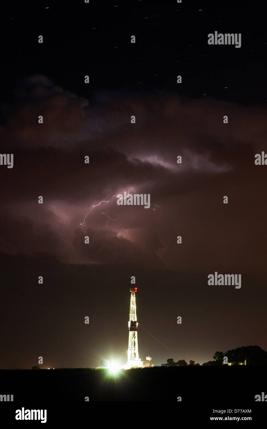 Night View Natural Gas Drilling Rig Lightning Storm Above Stock Photo ...