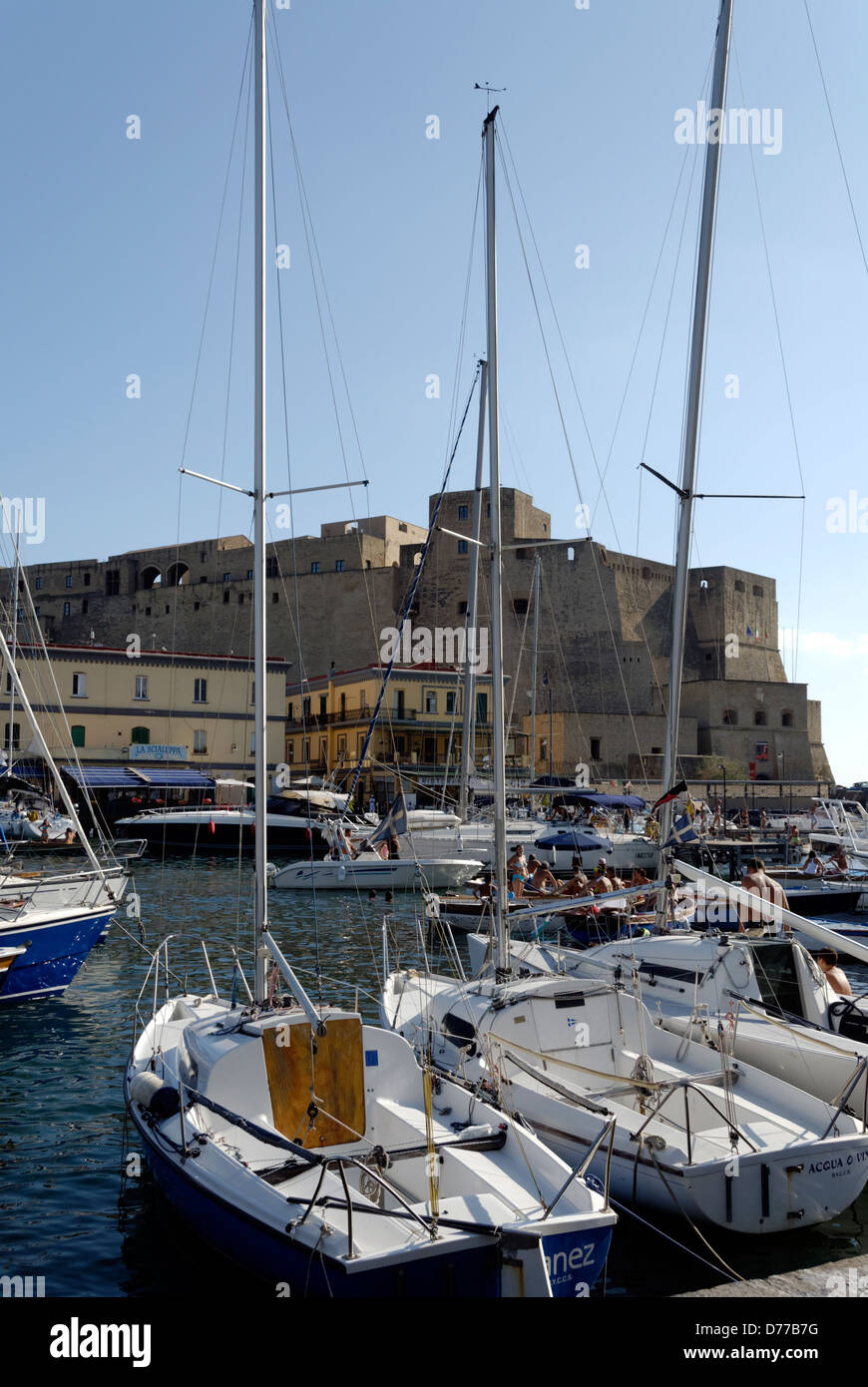 Naples. Italy. View of the small port of Santa Lucia which is home to ...