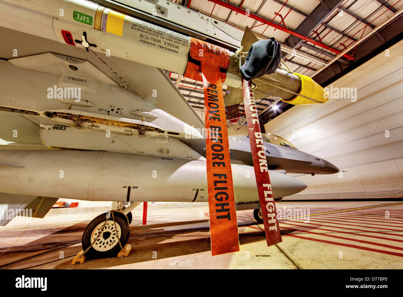 F-16 Alert Jet in Hangar Loaded Live Weapons Side View High Dynamic ...