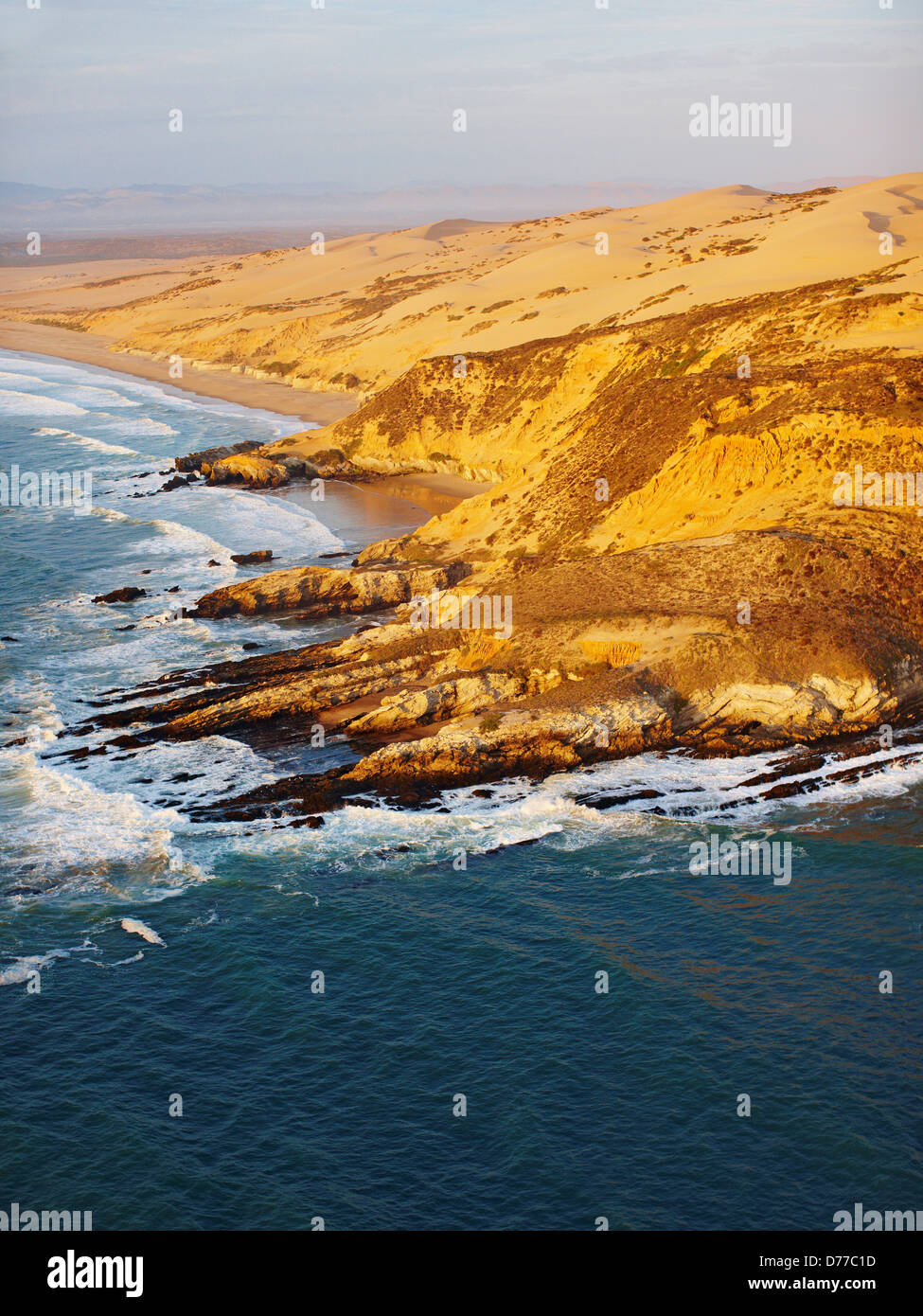 Aerial View Point Land Sand Dunes Beach Waves Crashing at Vandenberg ...