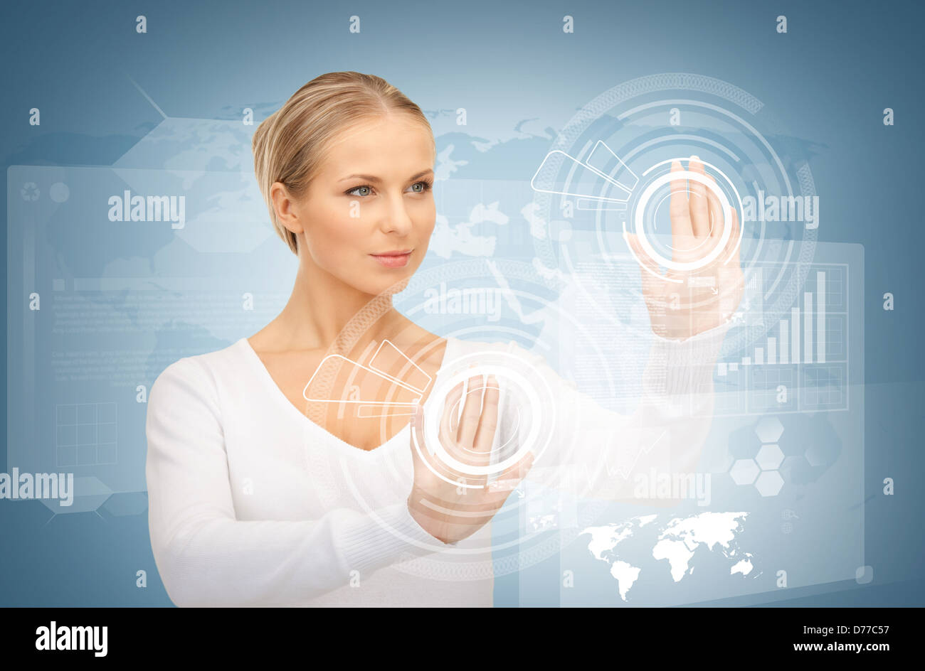 businesswoman touching virtual screen Stock Photo - Alamy