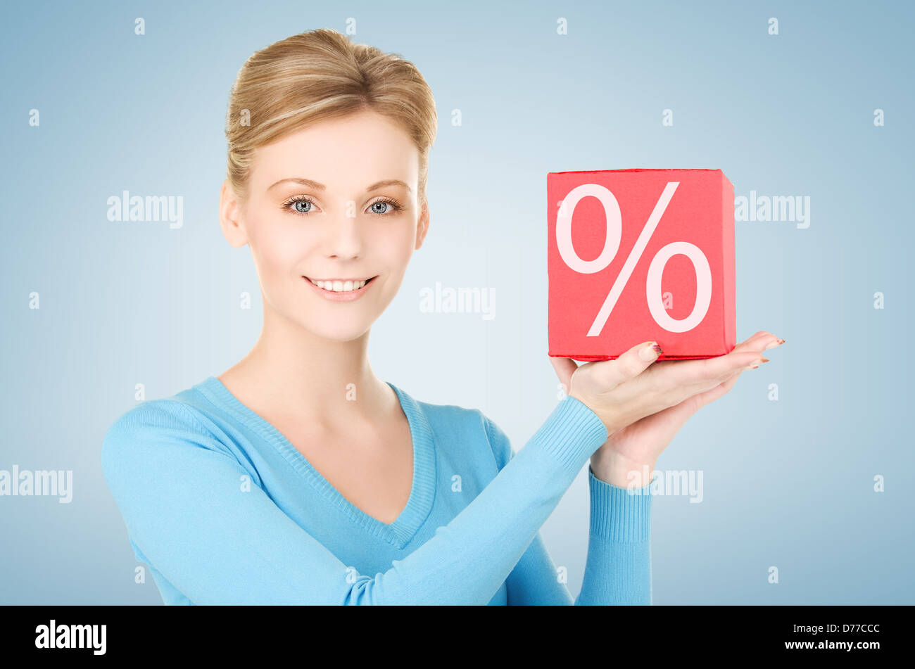 woman with big percent box Stock Photo - Alamy