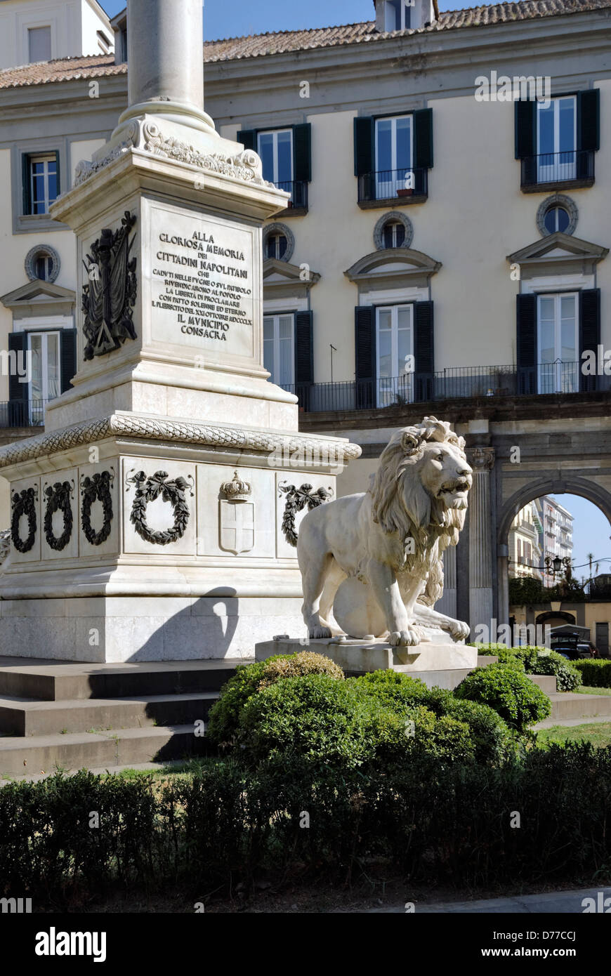 Naples. Italy. Lion sculpture from the monument in the middle of Piazza ...