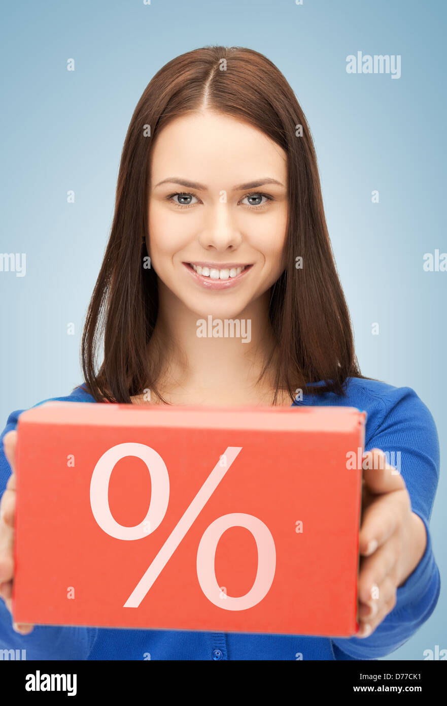 woman with big percent box Stock Photo - Alamy