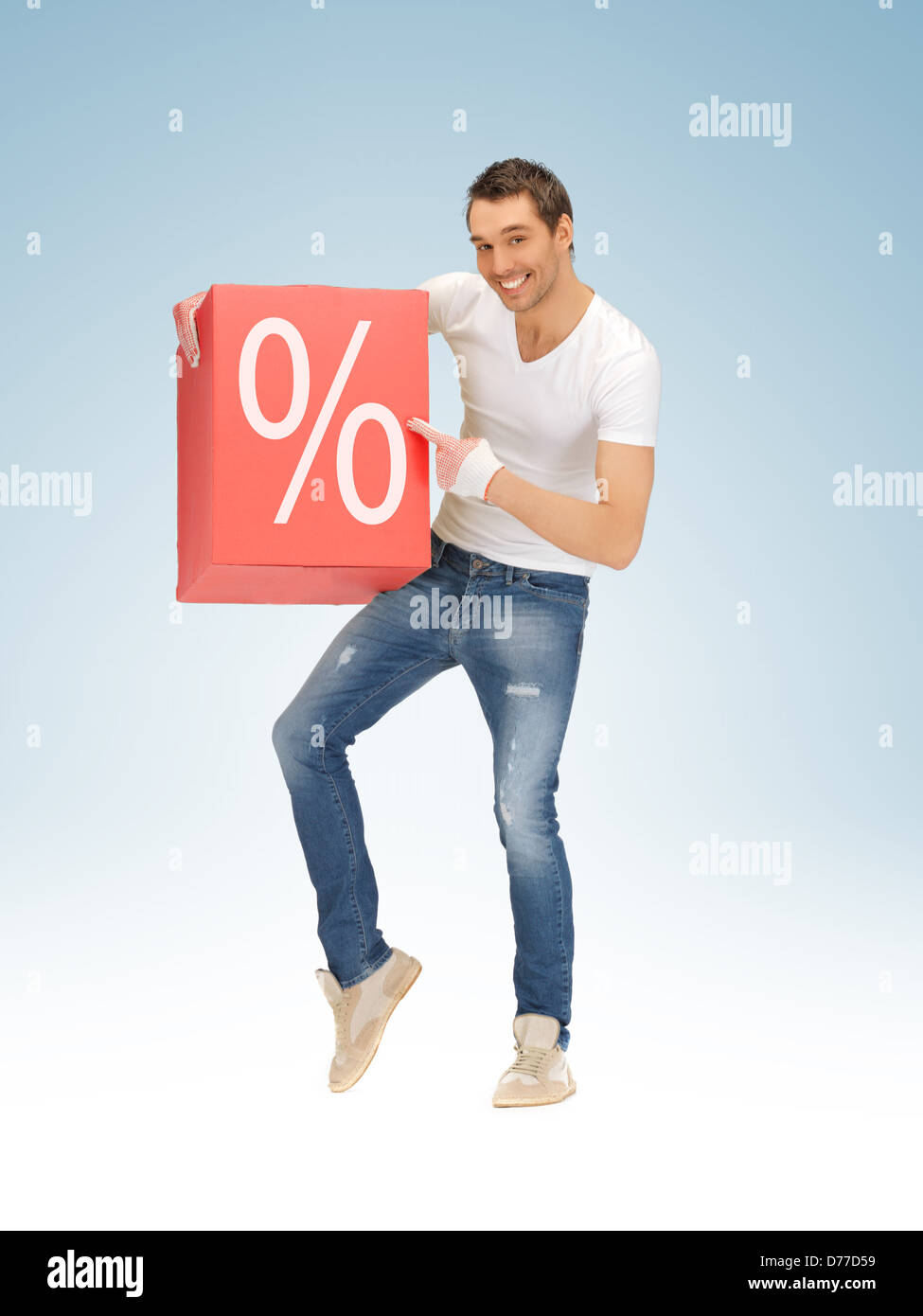man with big percent box Stock Photo - Alamy