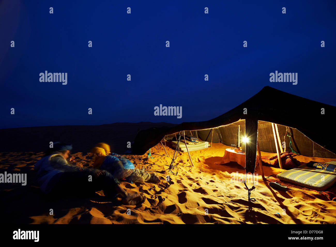 Bedouin nomads at night in sand Bedouin tent interior Sahara Desert ...