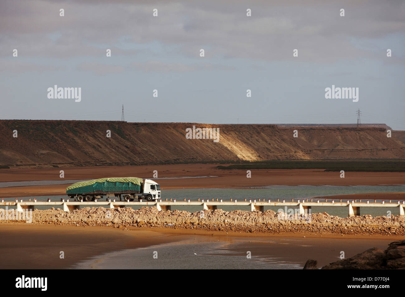 A large transport truck or lorry crossing bridge at Oued Chbika ...