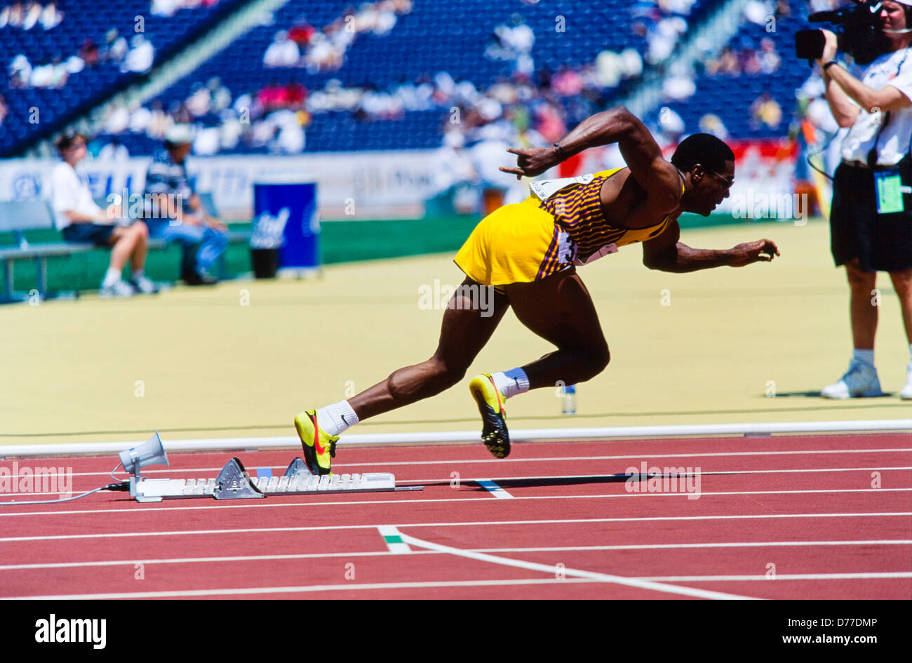 Start of Olympic race, male runners, in stadium. Atlanta 1996 Stock ...