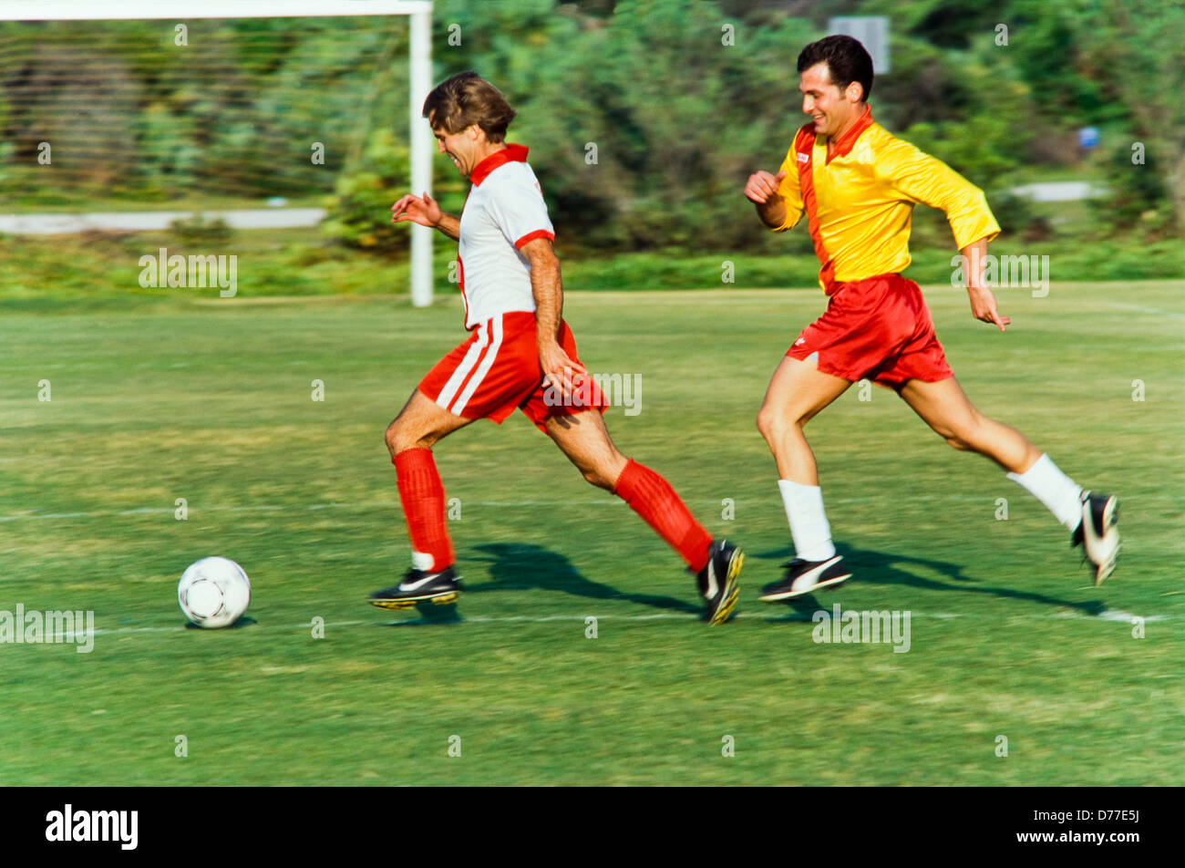 Soccer players in full run with ball, friendly competition, Miami Stock ...