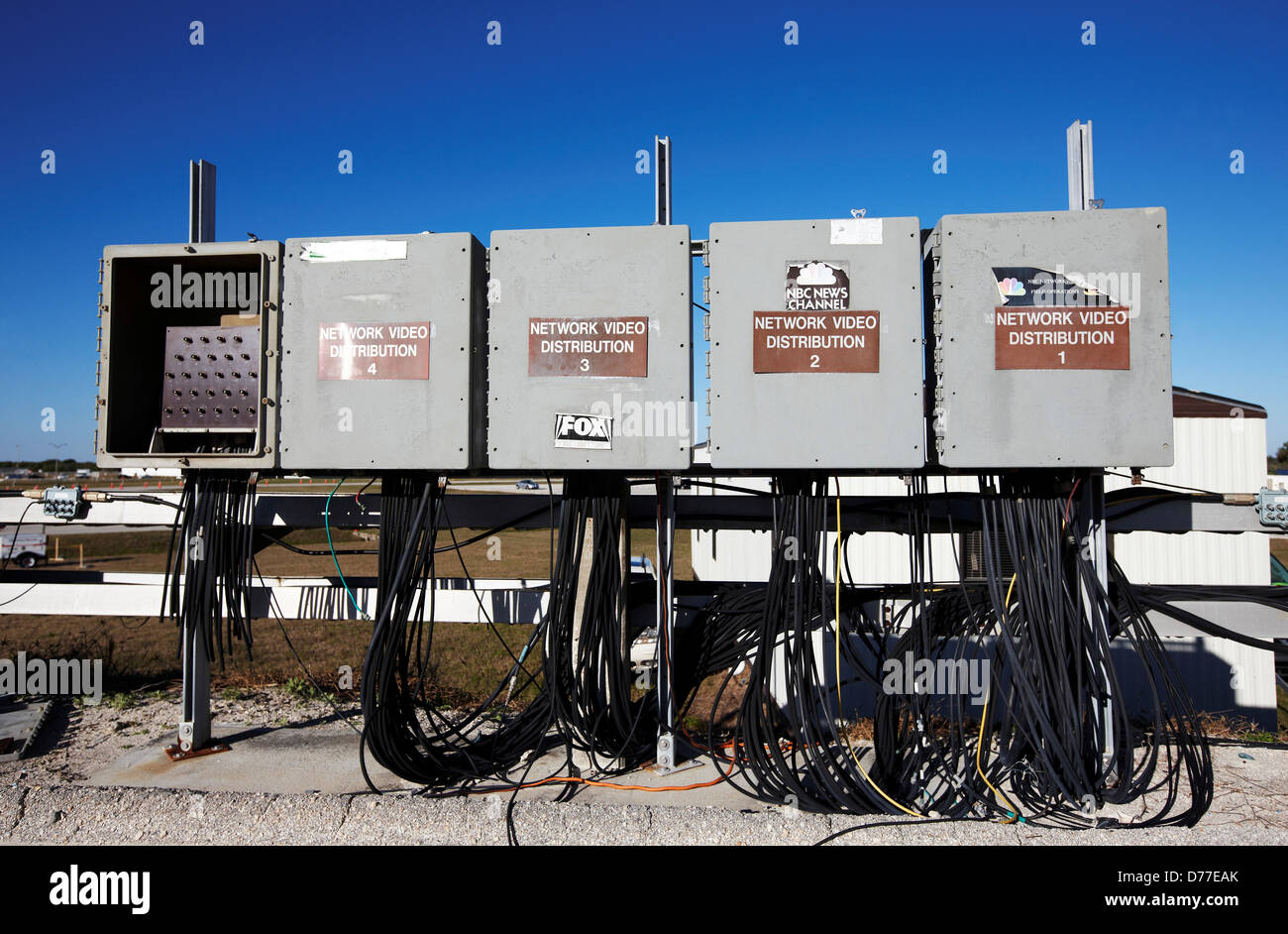 Video distribution boxes atop media building at Launch Complex 39 NASA ...