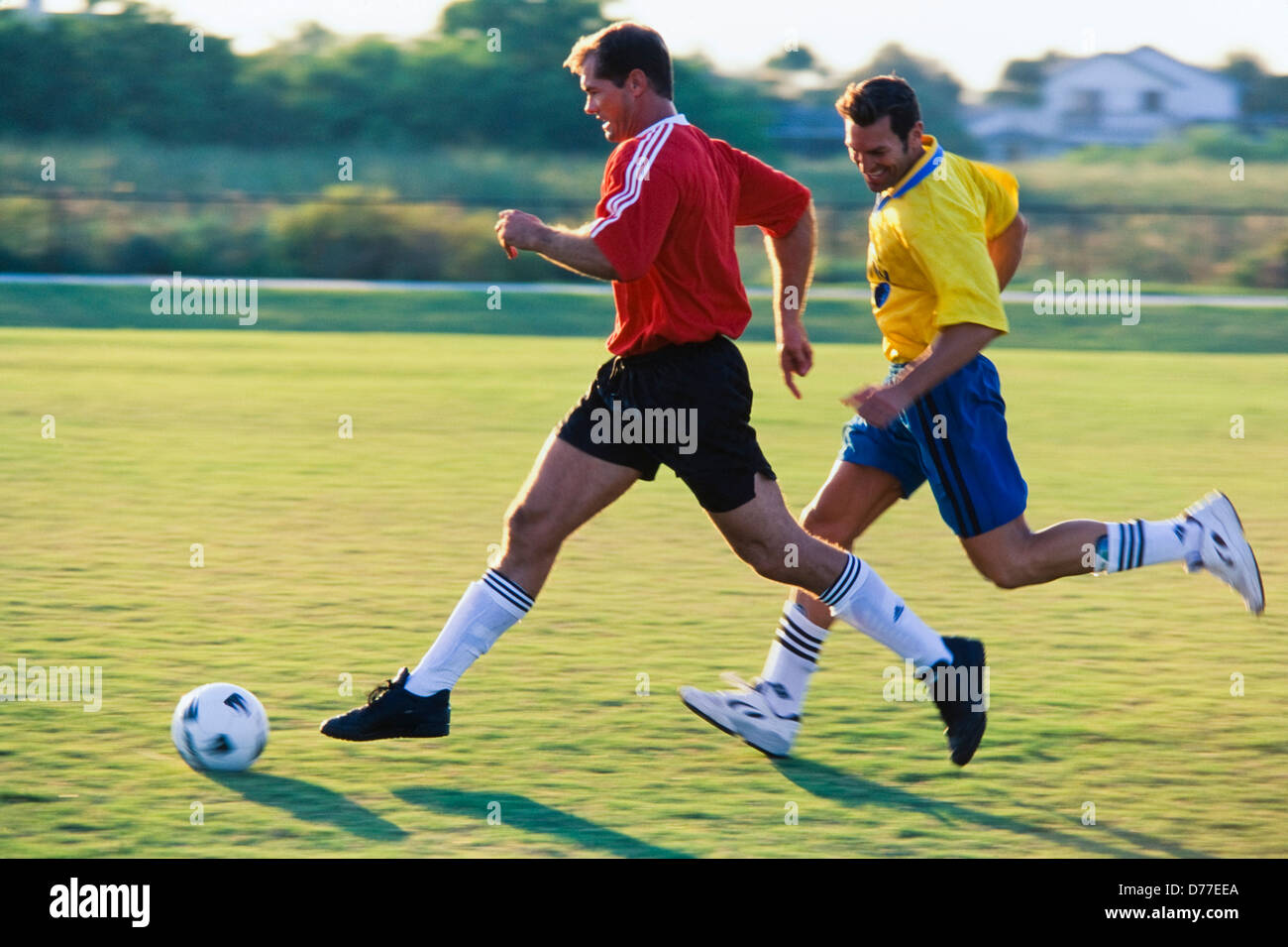 Soccer players in full run with ball, friendly competition, Miami Stock ...