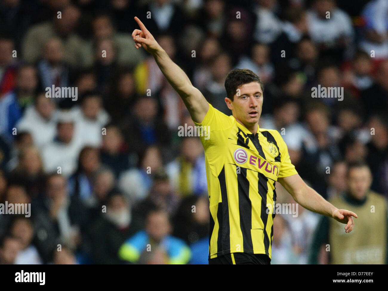 Dortmund's Robert Lewandowski gestures during the UEFA Champions League ...