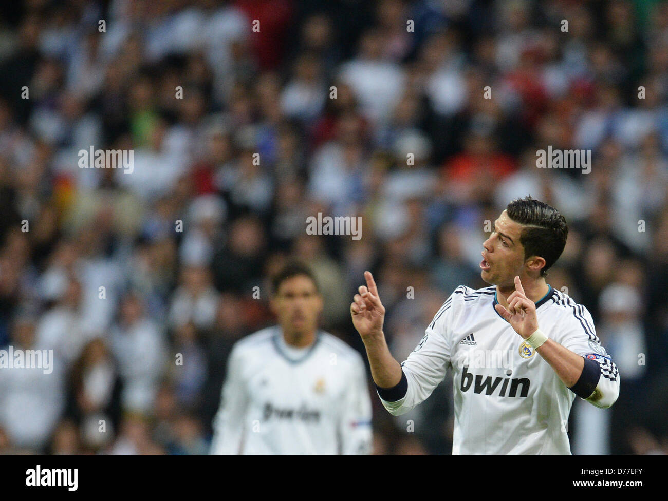 Real's Cristiano Ronaldo (R) gestures during the UEFA Champions League ...