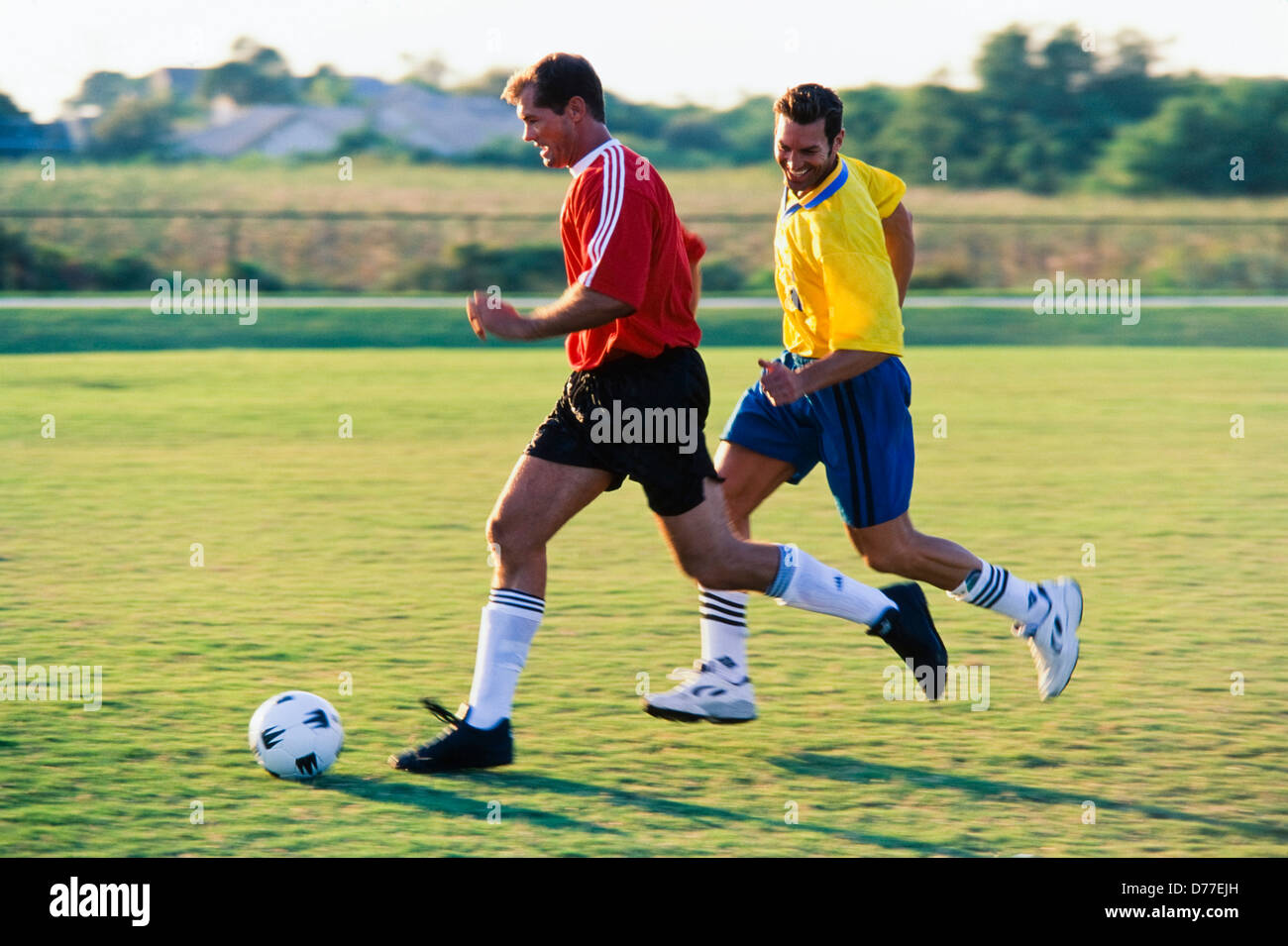 Soccer players in full run with ball, friendly competition, Miami Stock ...
