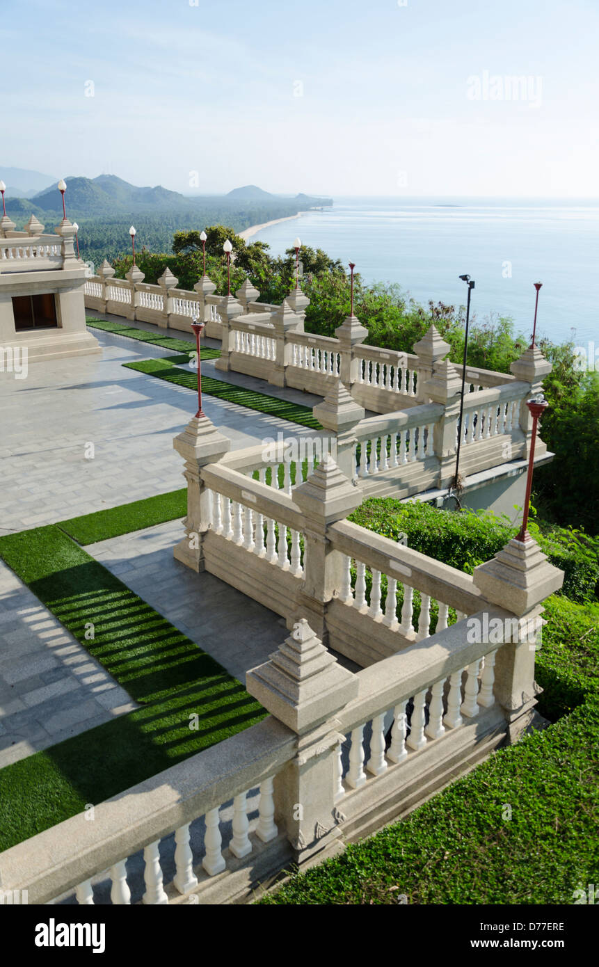 Large marble terrace of palatial Wat Tang Sai on top of Khao Tong Chai ...