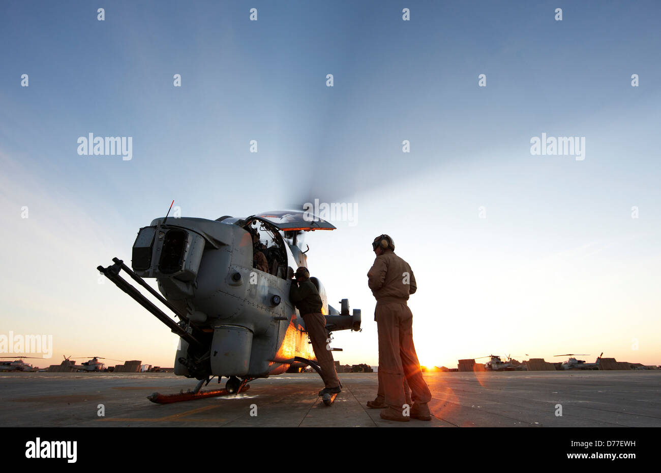 United States Marine Corps aviators ground crew prepare to launch AH-1W ...