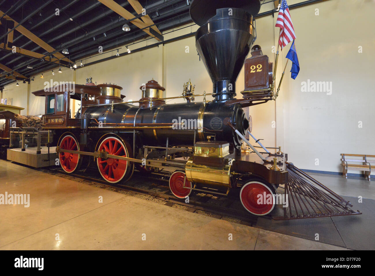 An American wood burning steam locomotive, the last working one left ...
