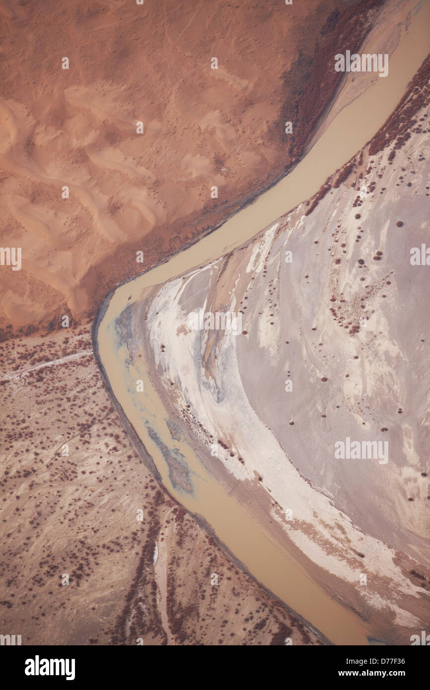 Aerial view river flowing through desert Helmand River Helmand Province ...