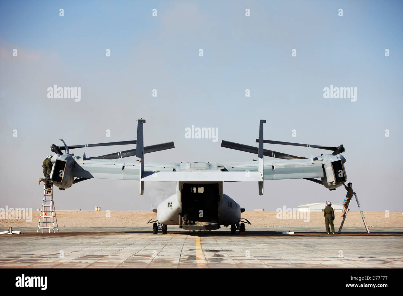United States Marine Corps aircraft maintenance specialists working on ...