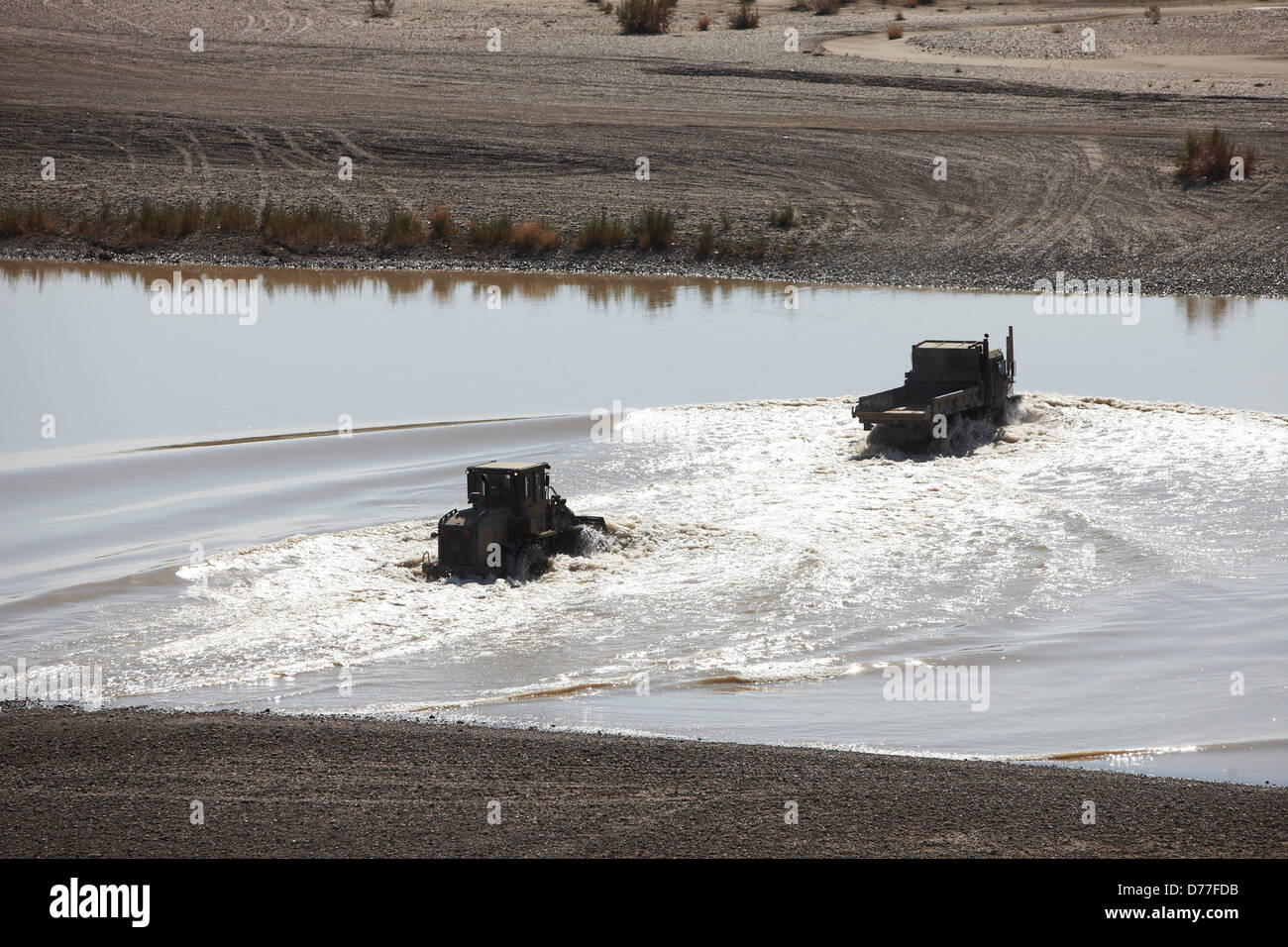 United States Marine Corps heavy equipment crossing Helmand River ...