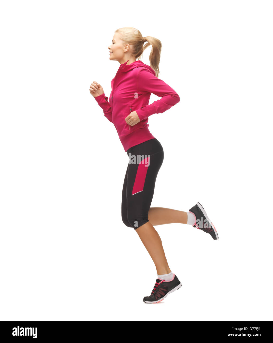 sporty woman running or jumping Stock Photo - Alamy