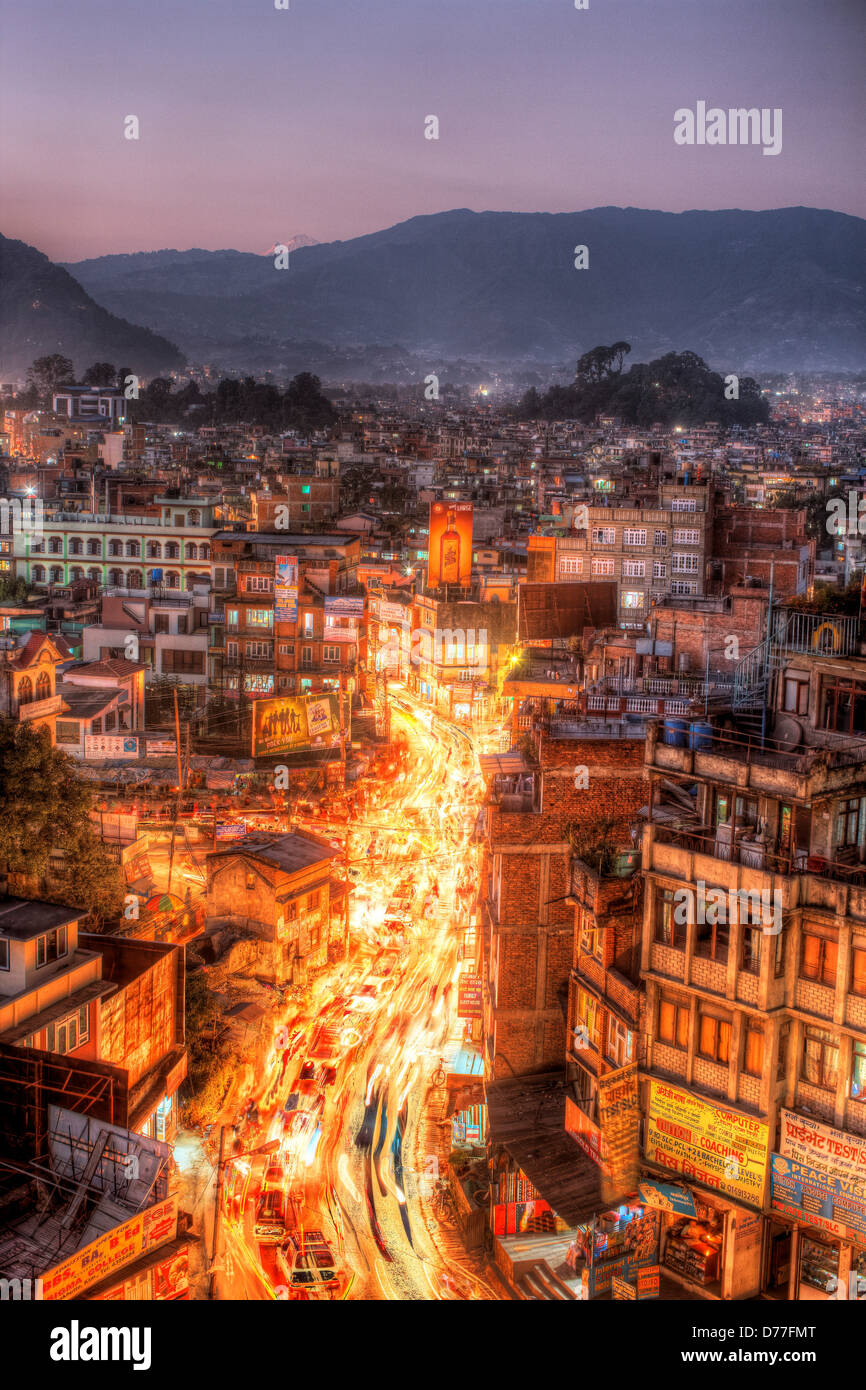 Nepal Kathmandu Dusk view traffic in Thamel District Stock Photo - Alamy