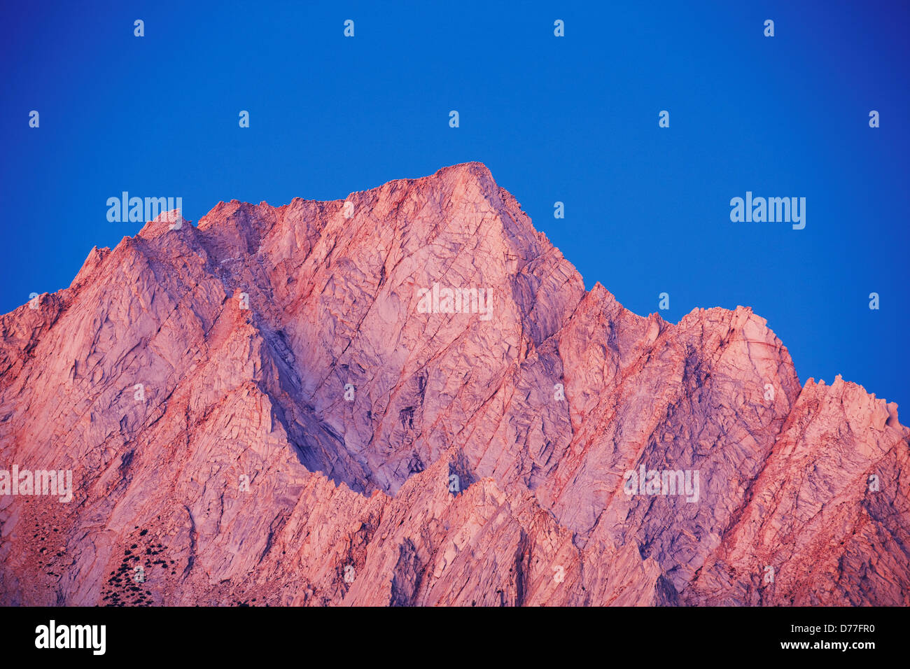 USA California Alpenglow on summit Mount Lone Pine near Mount Whitney ...