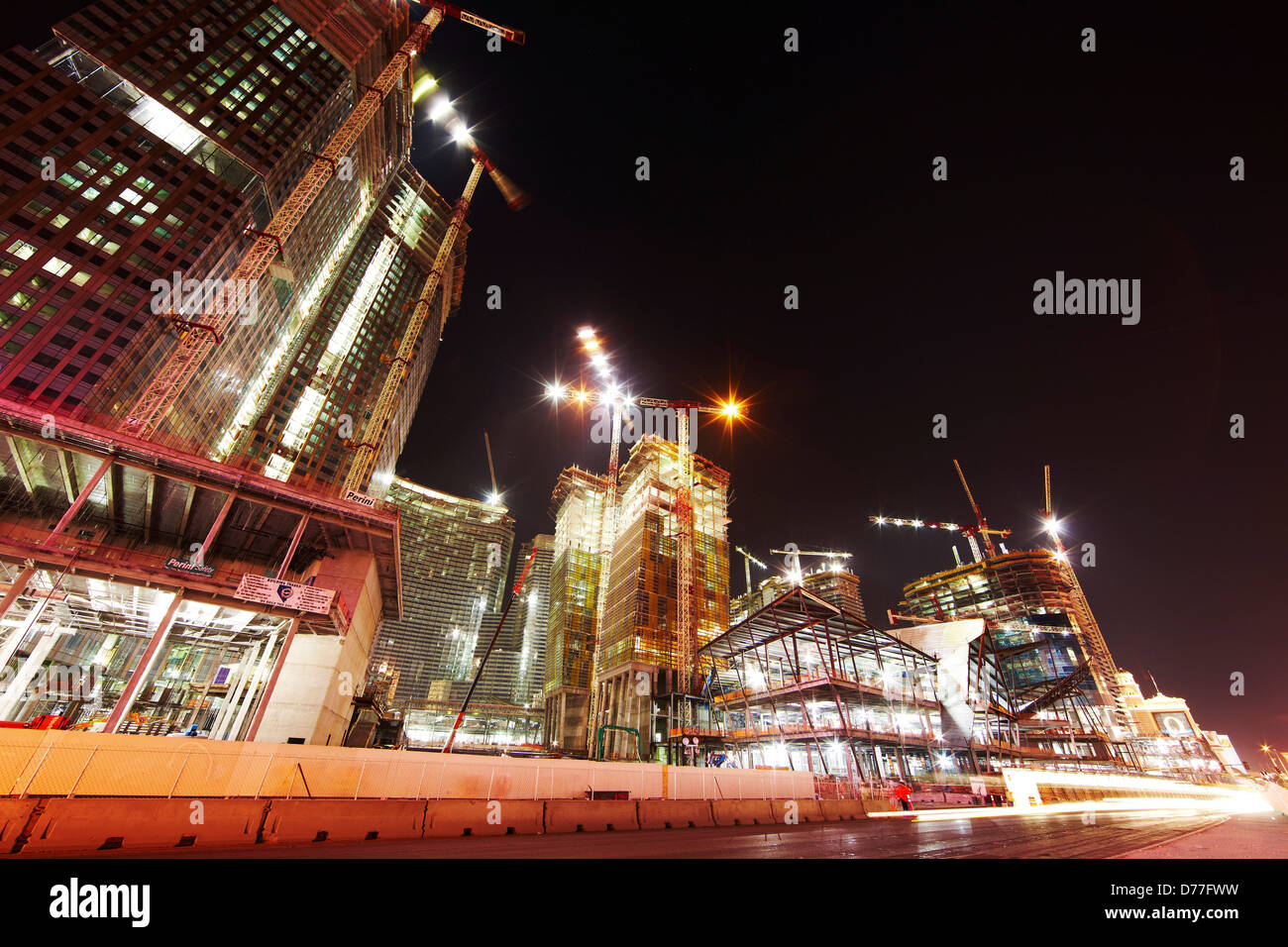 USA Las Vegas Nevada High rise building construction at night Stock ...