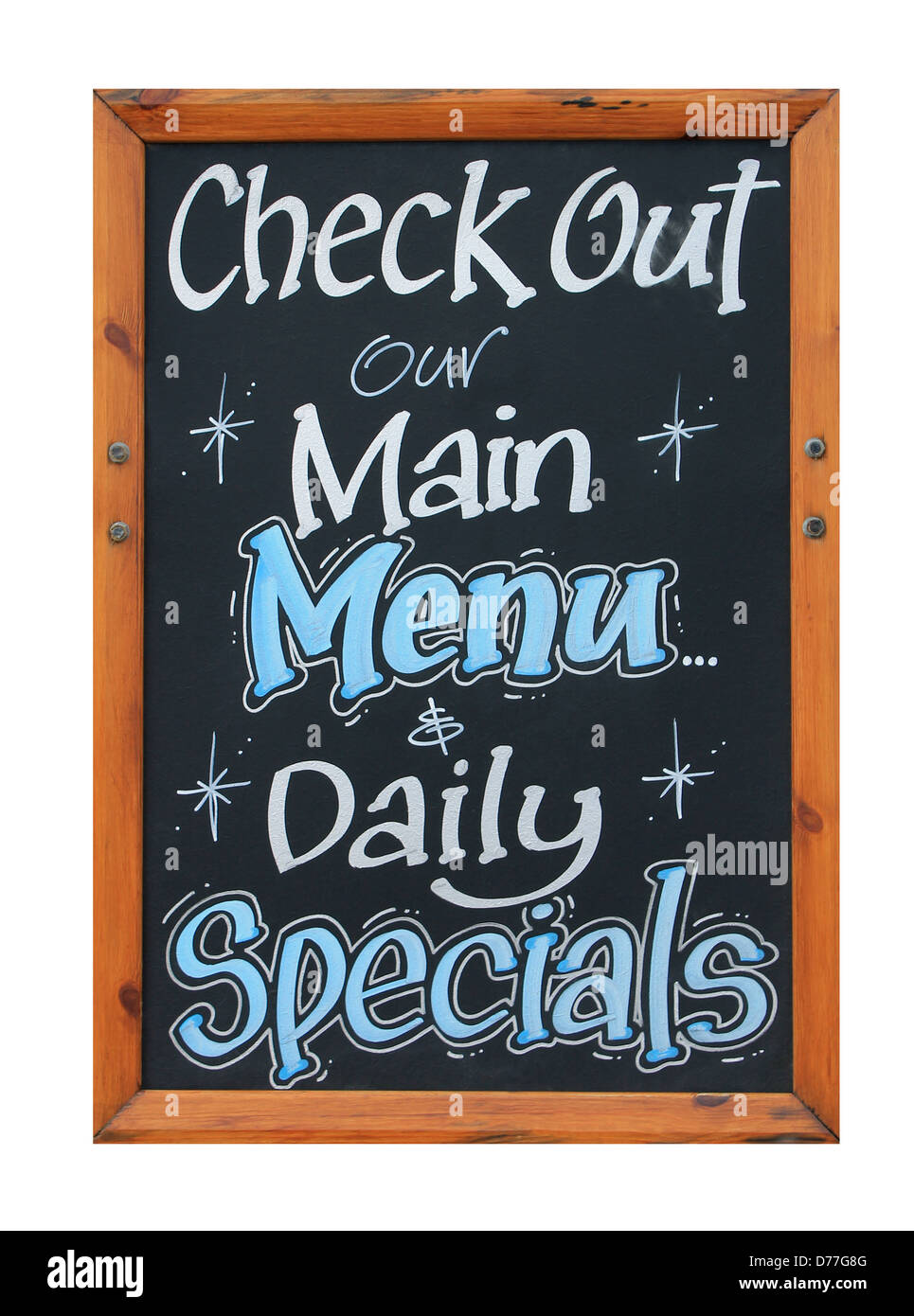 Cafe advertisement sign saying check out our main menu and daily ...