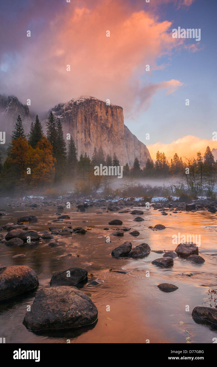 Yosemite National Park, CA: Sunset clouds illuminates El Capitan (7042 ...