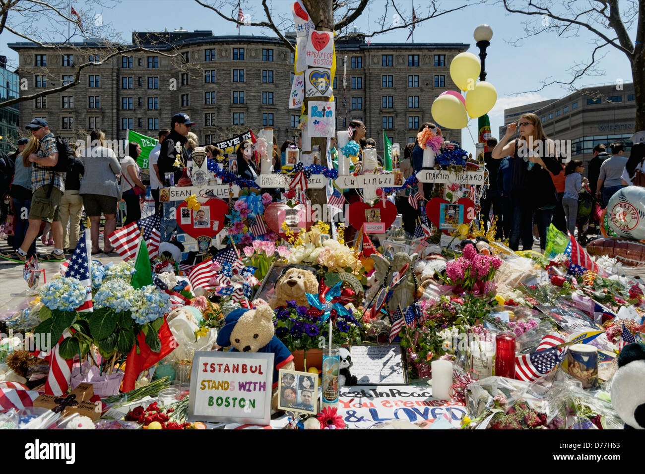 Boston Marathon bombing temporary memorial at Copley Square Boston ...