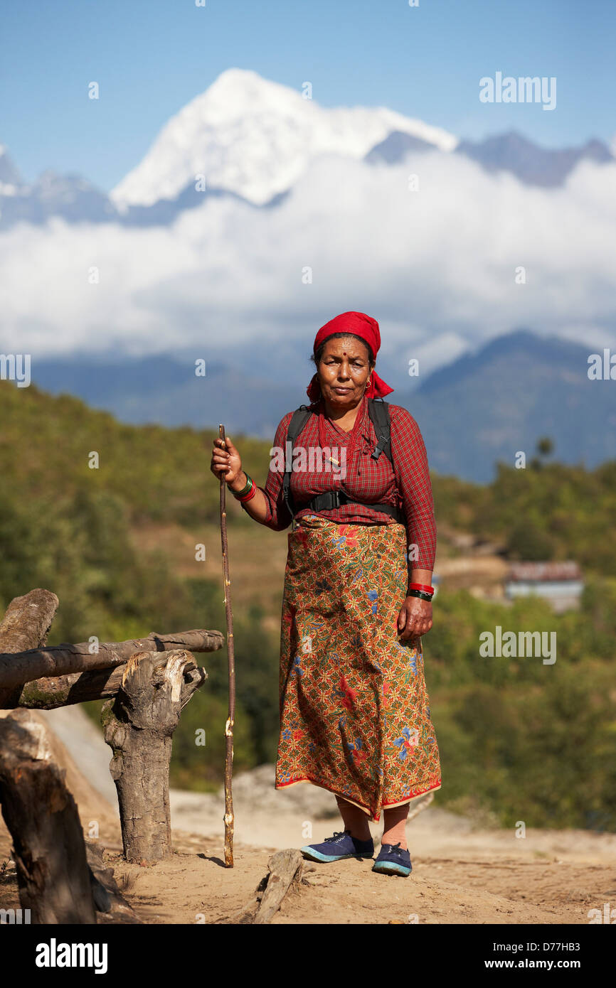 Nepal Portrait Nepalese woman Makalu in distance Stock Photo - Alamy