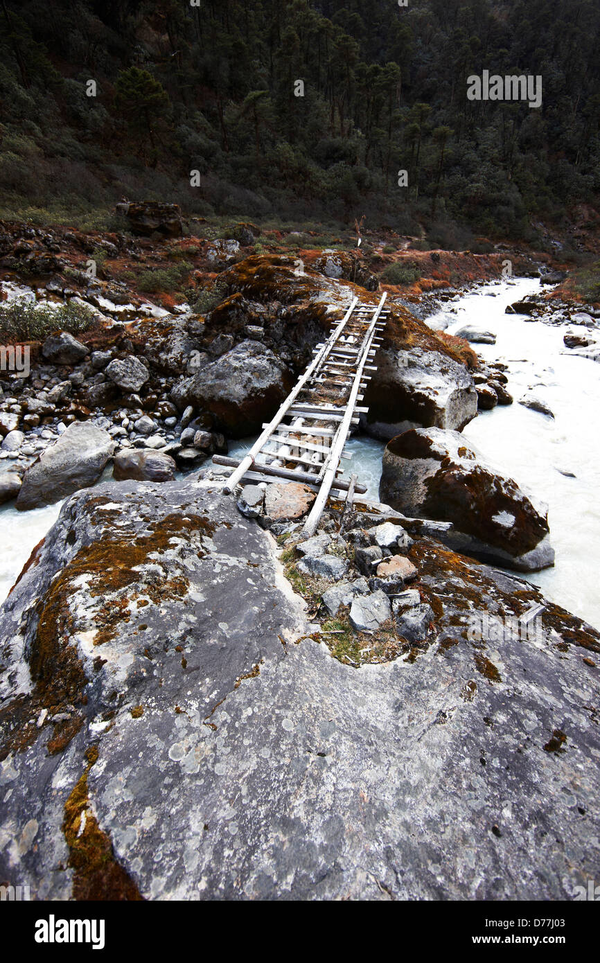 Nepal Himalaya Makalu-Barun National Park ladder over Barun River on ...