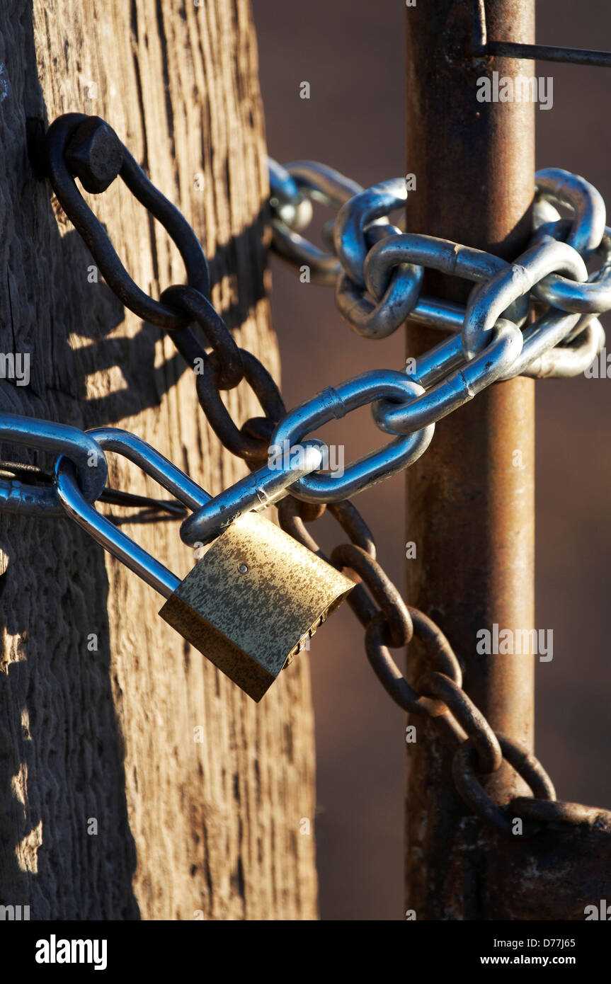 Lock chain on gate to ranch Marfa Texas USA Stock Photo - Alamy