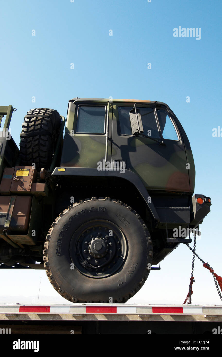 Military transport truck on back flatbed truck Texas USA Stock Photo ...