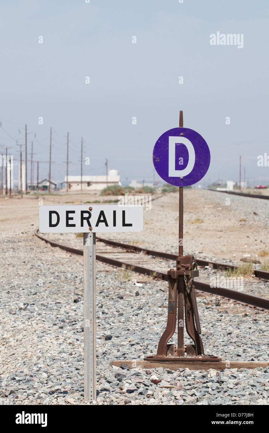 Derail sign along railroad track Imperial County California USA Stock ...