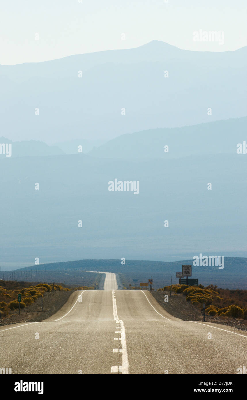 Highway 120 Sierra Nevada Mountains in distance Benton California USA ...