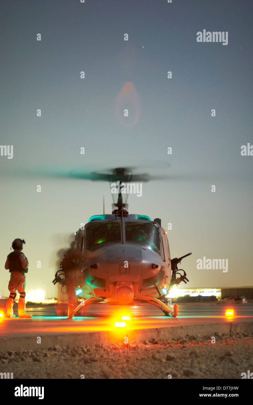US Marine Corps aviators prepare to launch Marine Corps UH-1N Iroquois ...