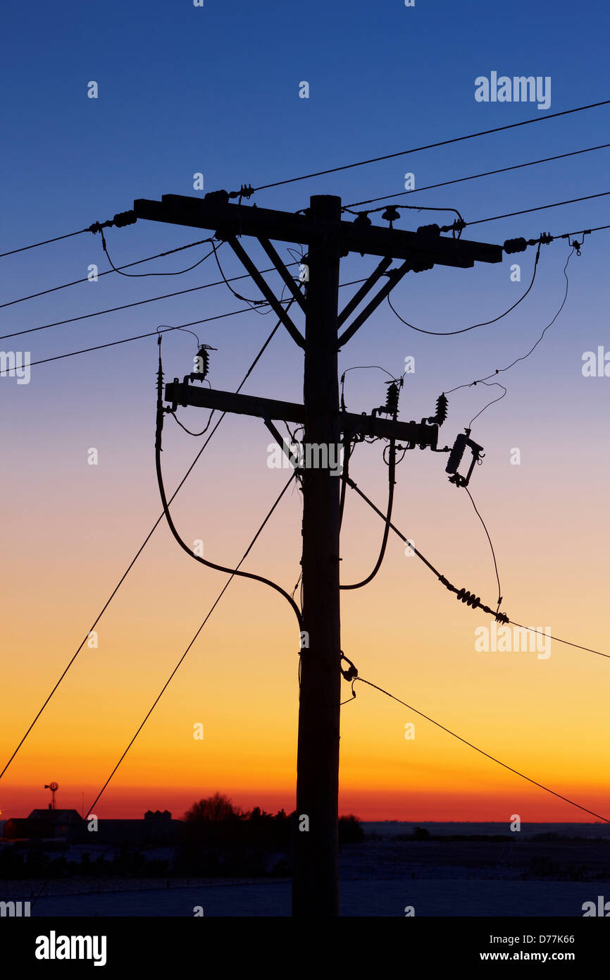 USA Kansas Silhouette power lines power line pole Stock Photo - Alamy