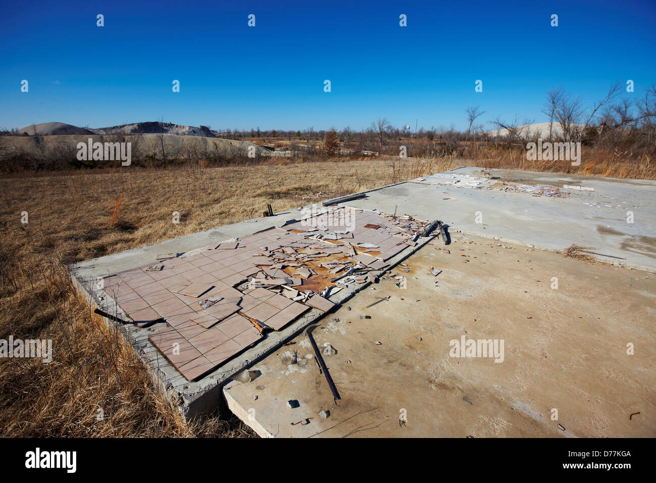 USA Oklahoma Picher Foundational concrete slab house destroyed by ...