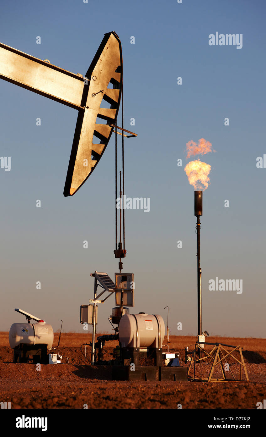 Oil well pumpjack pump jack gas flare flare stack eastern plains ...