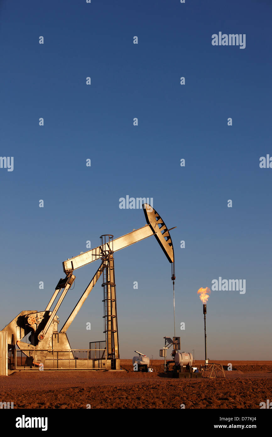 Oil well pumpjack pump jack gas flare flare stack eastern plains ...