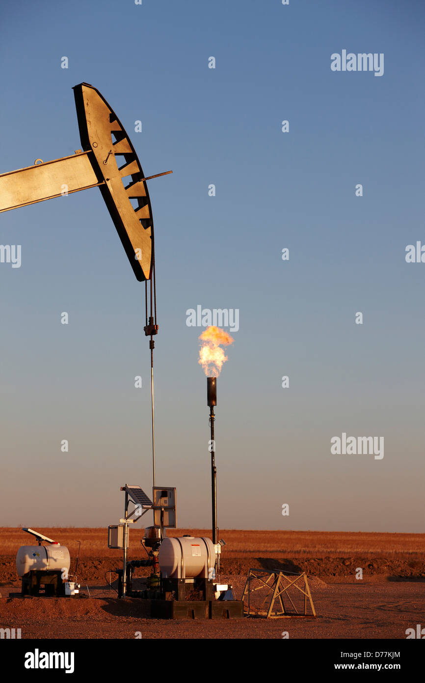 Oil well pumpjack pump jack gas flare flare stack eastern plains ...