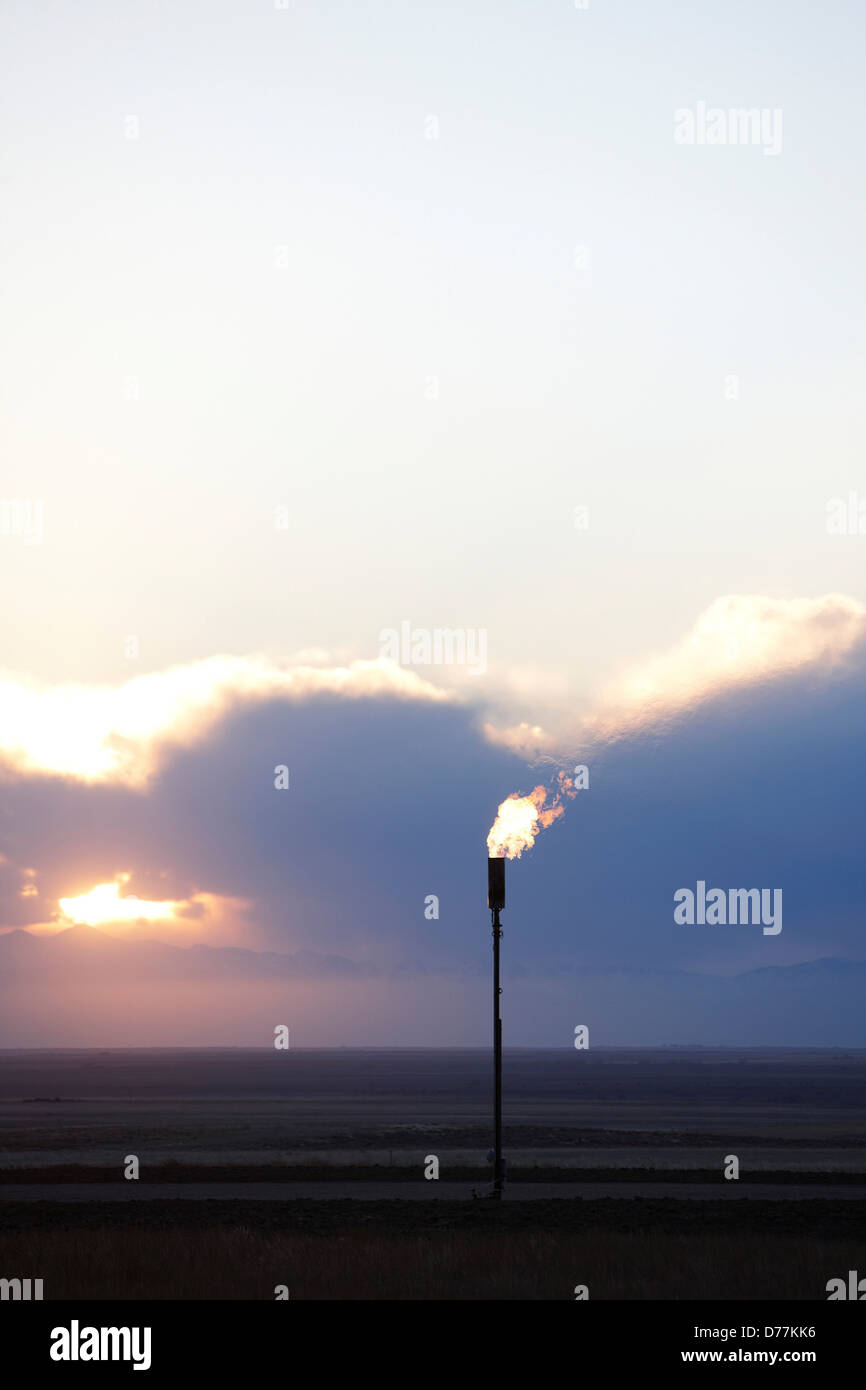 Gas flare flare stack site oil well pumpjack pump jack sunset eastern ...