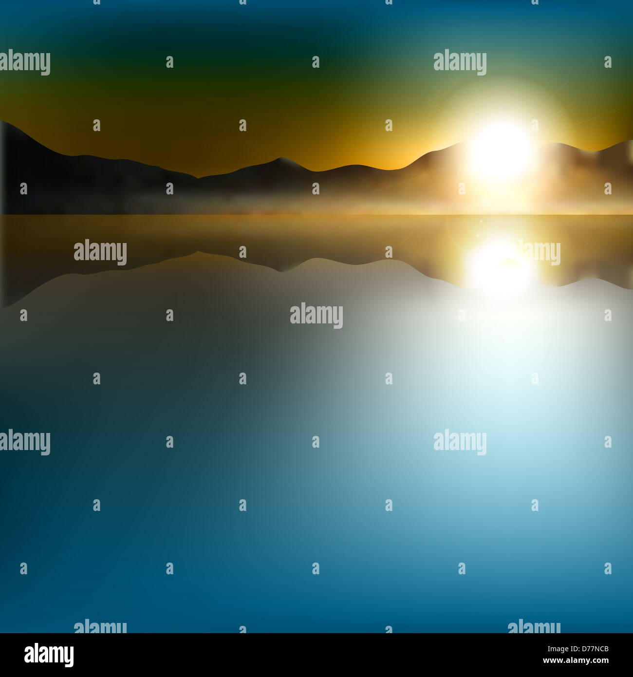 abstract blue background with sea sunrise and mountains Stock Photo - Alamy
