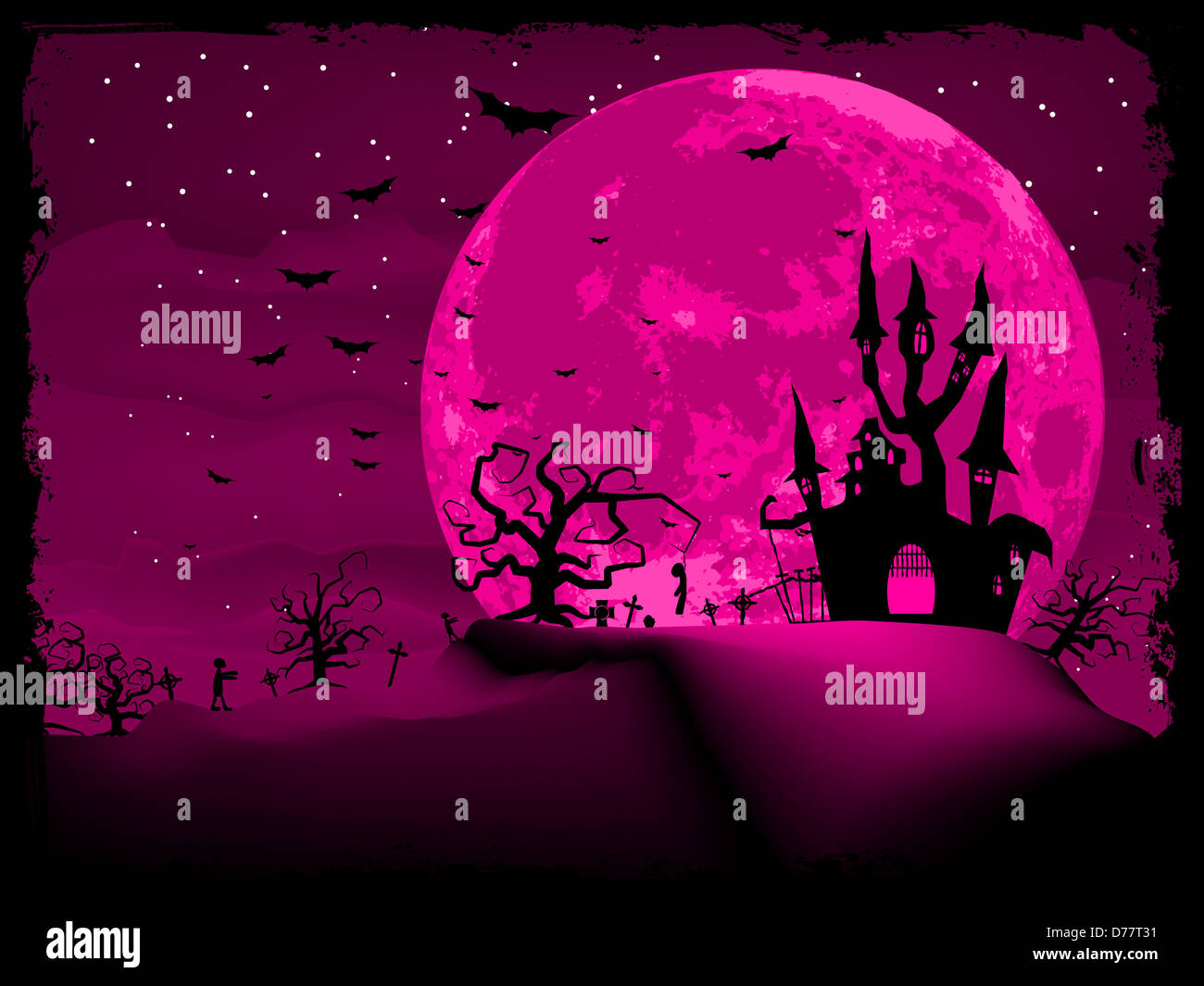 Halloween invitation or background with spooky castle and bats Stock ...